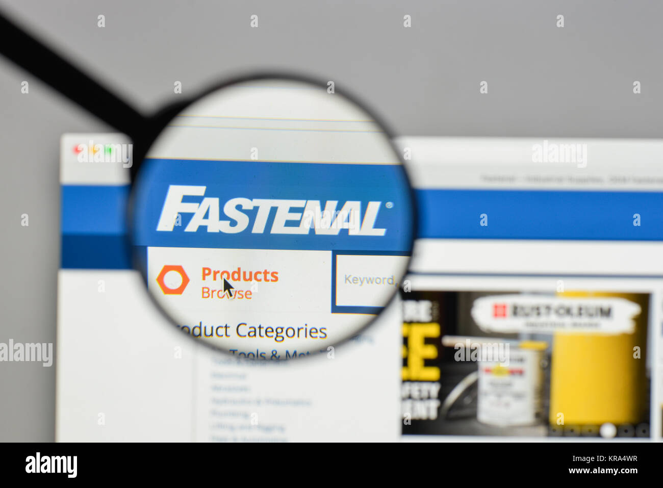 Milan, Italy - August 10, 2017: Fastenal logo on the website homepage ...