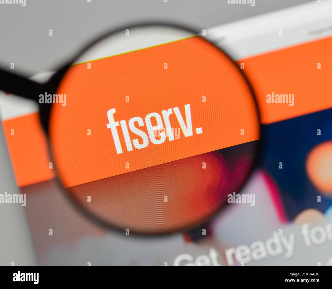 Milan, Italy - August 10, 2017: Fiserv logo on the website homepage ...