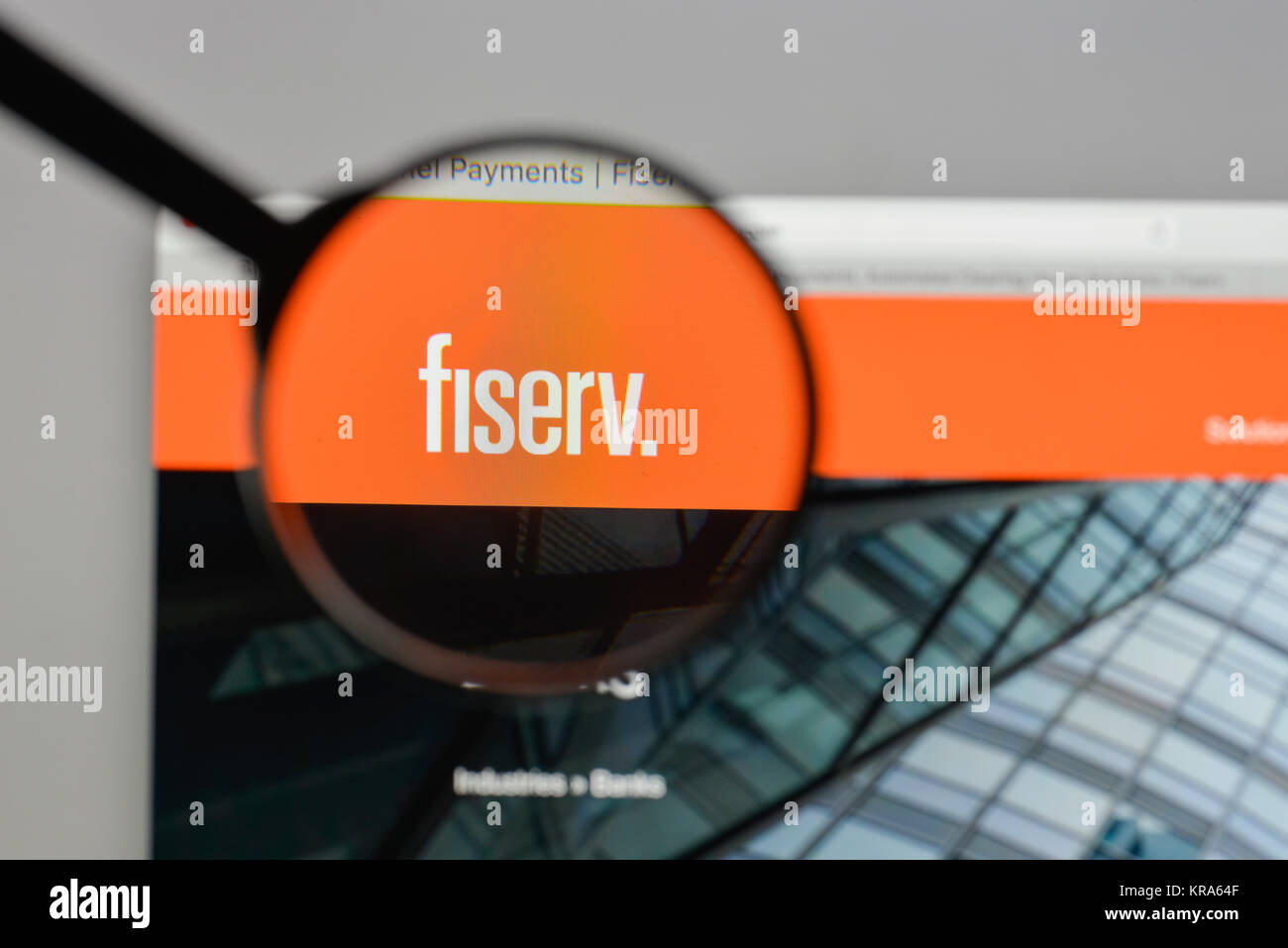 Milan, Italy - August 10, 2017: Fiserv logo on the website homepage ...