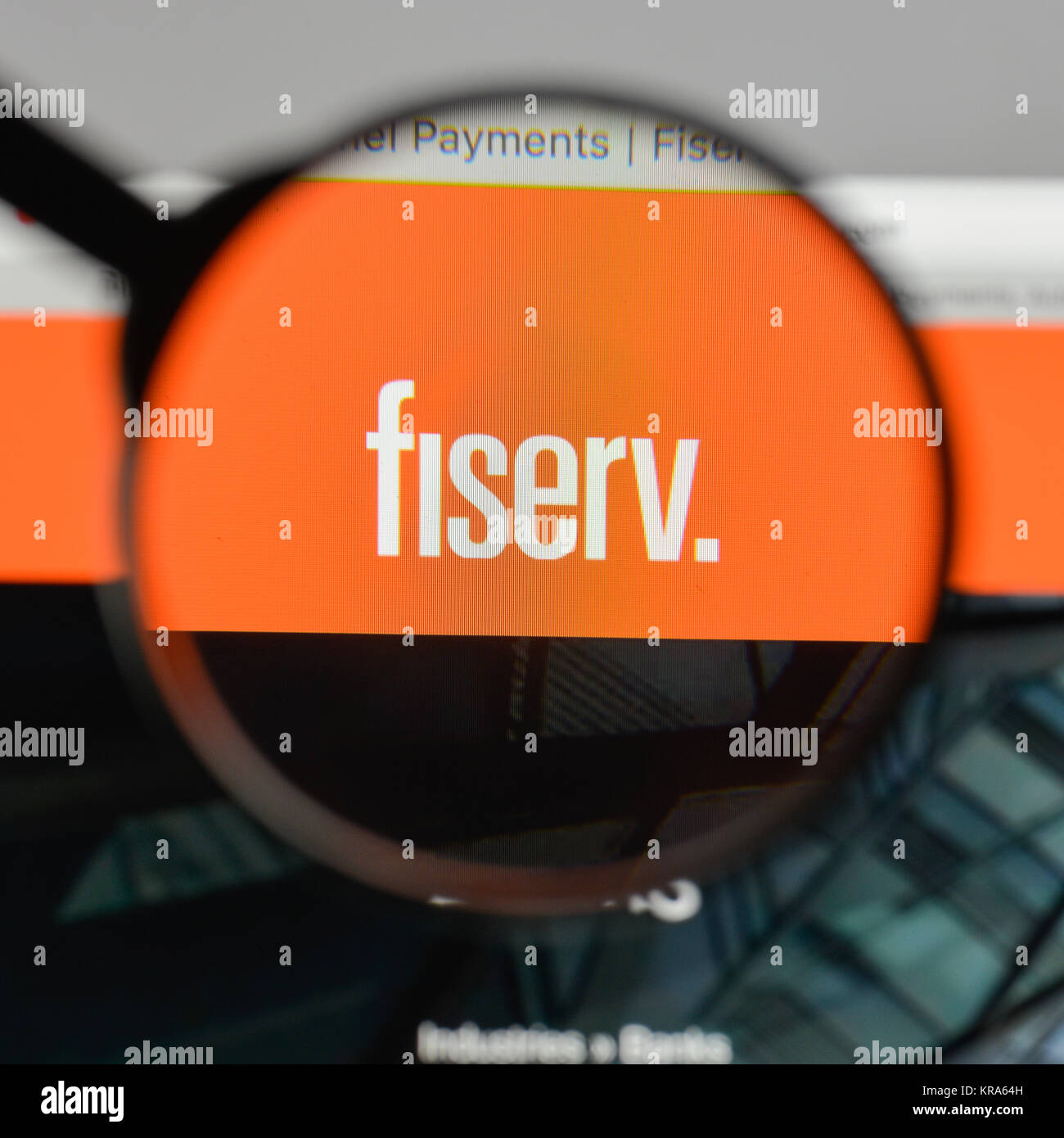 Milan, Italy - August 10, 2017: Fiserv logo on the website homepage ...
