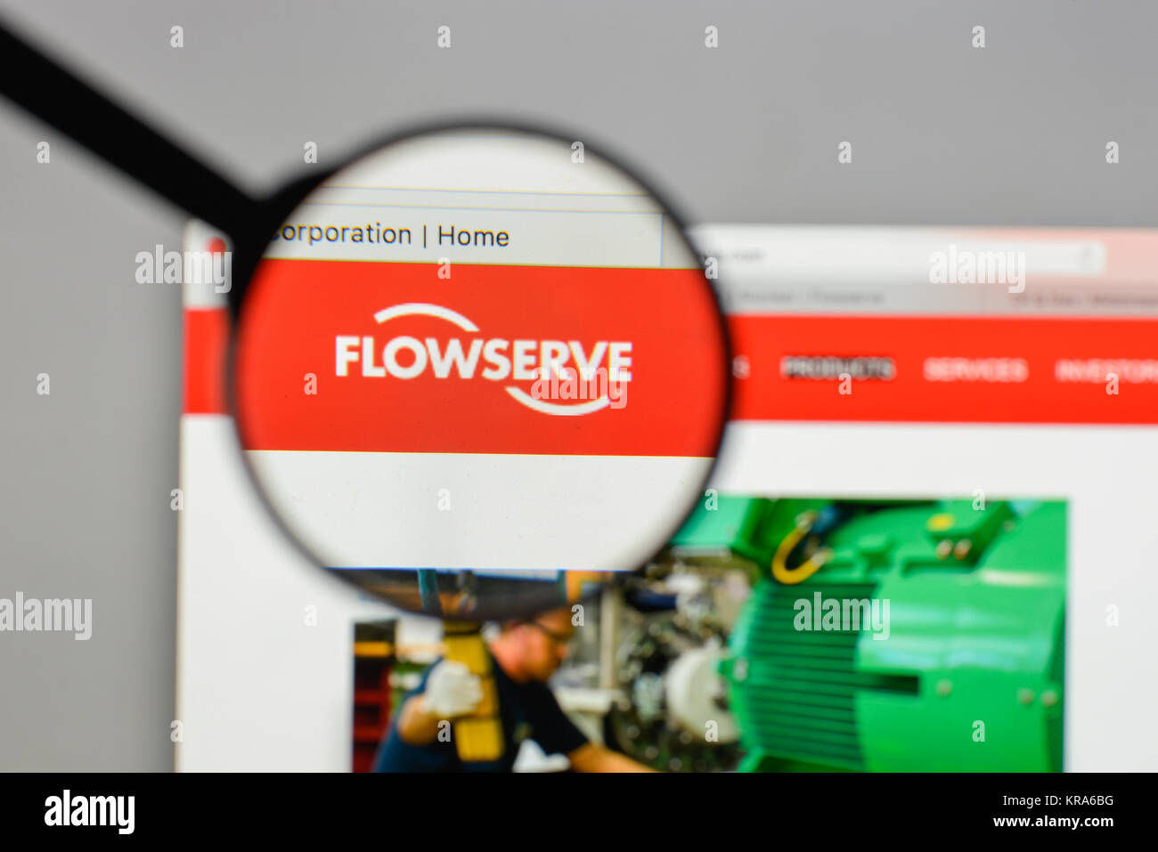 Milan, Italy - August 10, 2017: Flowserve logo on the website homepage ...
