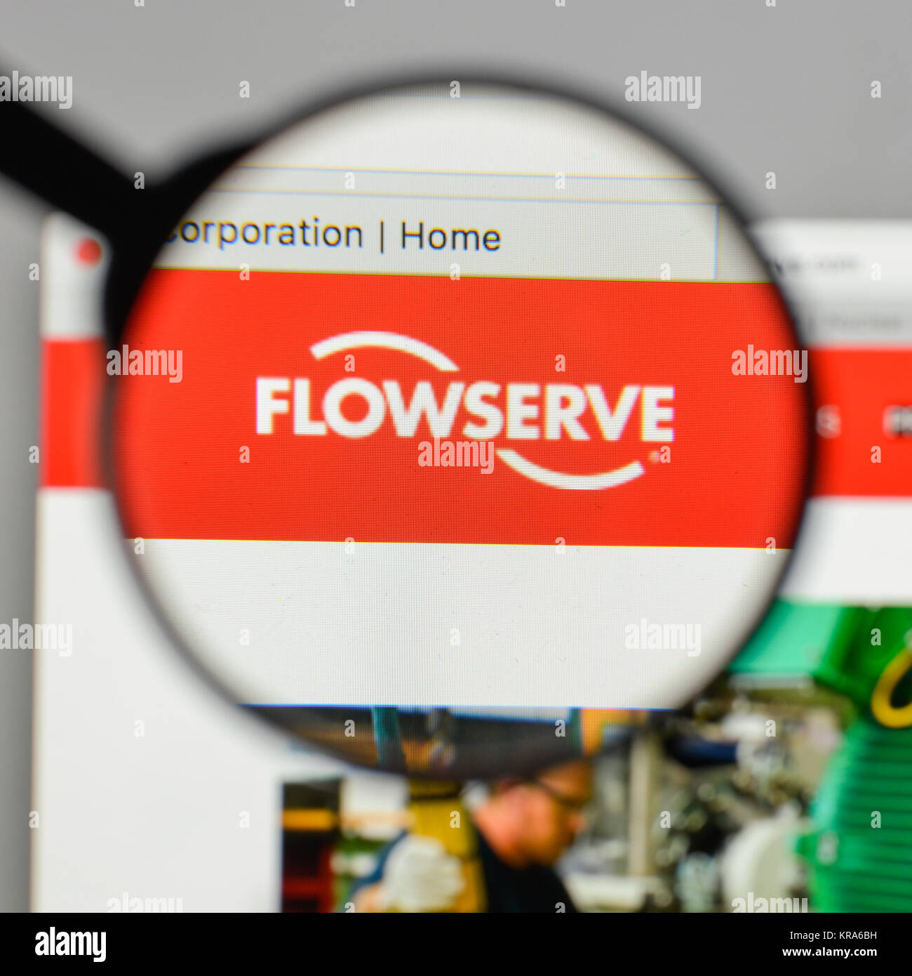 Milan, Italy - August 10, 2017: Flowserve logo on the website homepage ...