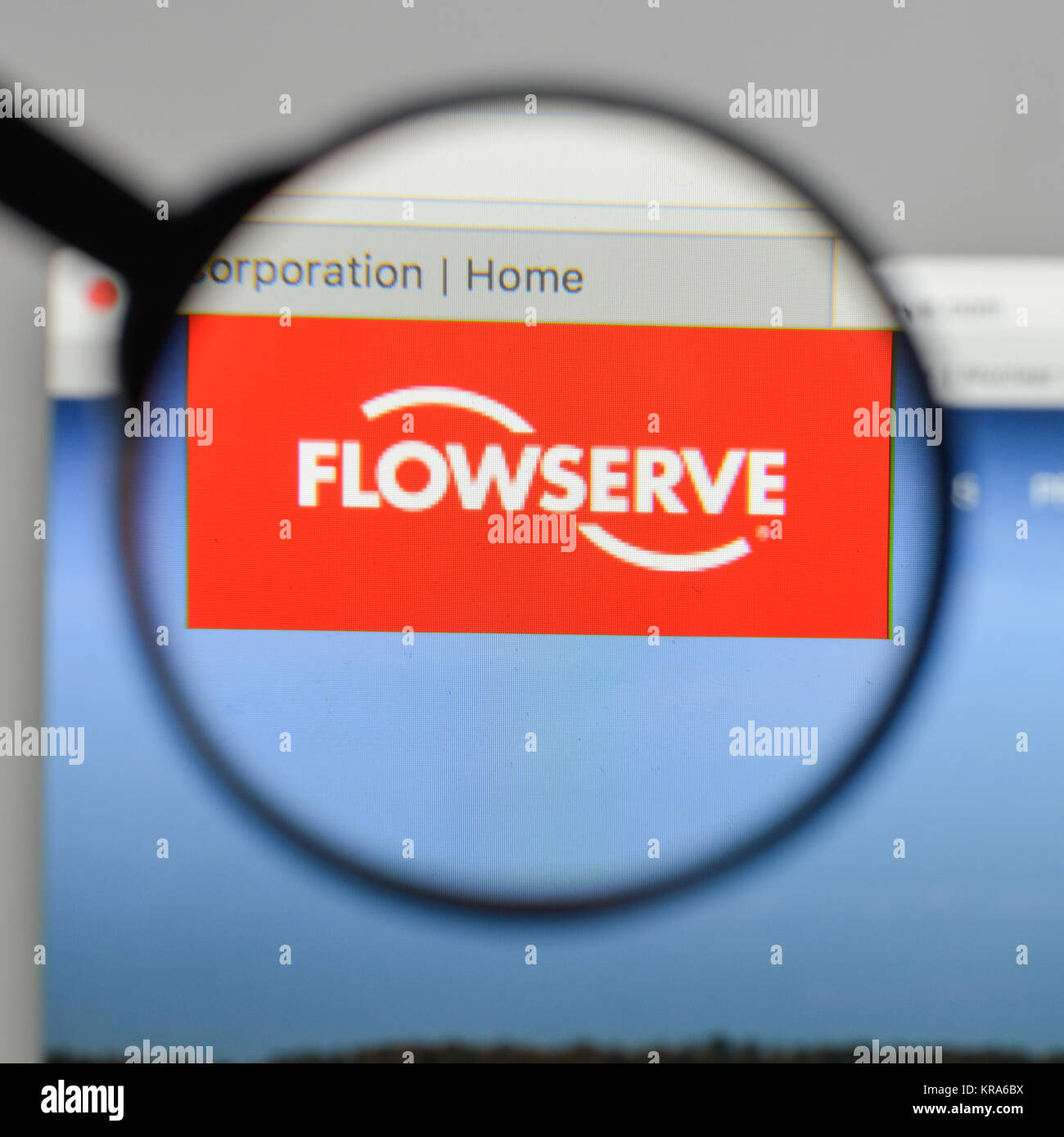 Milan, Italy - August 10, 2017: Flowserve logo on the website homepage ...