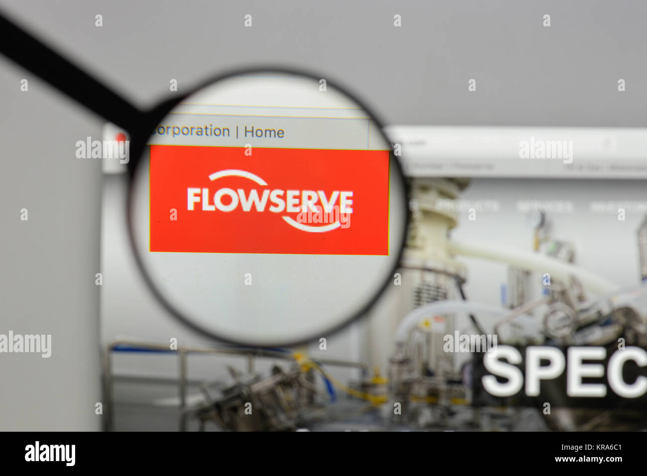 Milan, Italy - August 10, 2017: Flowserve logo on the website homepage ...