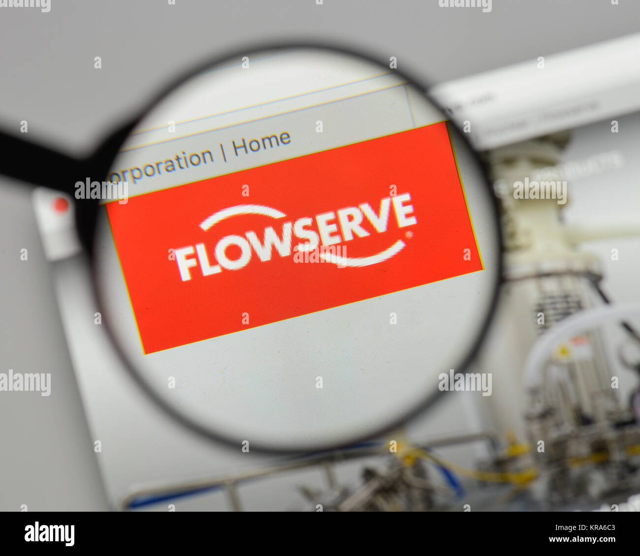 Milan, Italy - August 10, 2017: Flowserve logo on the website homepage ...