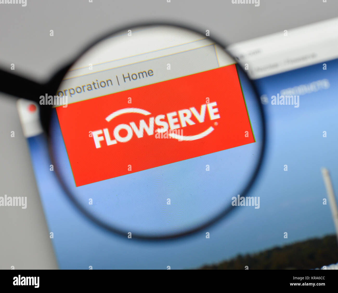 Milan, Italy - August 10, 2017: Flowserve logo on the website homepage ...