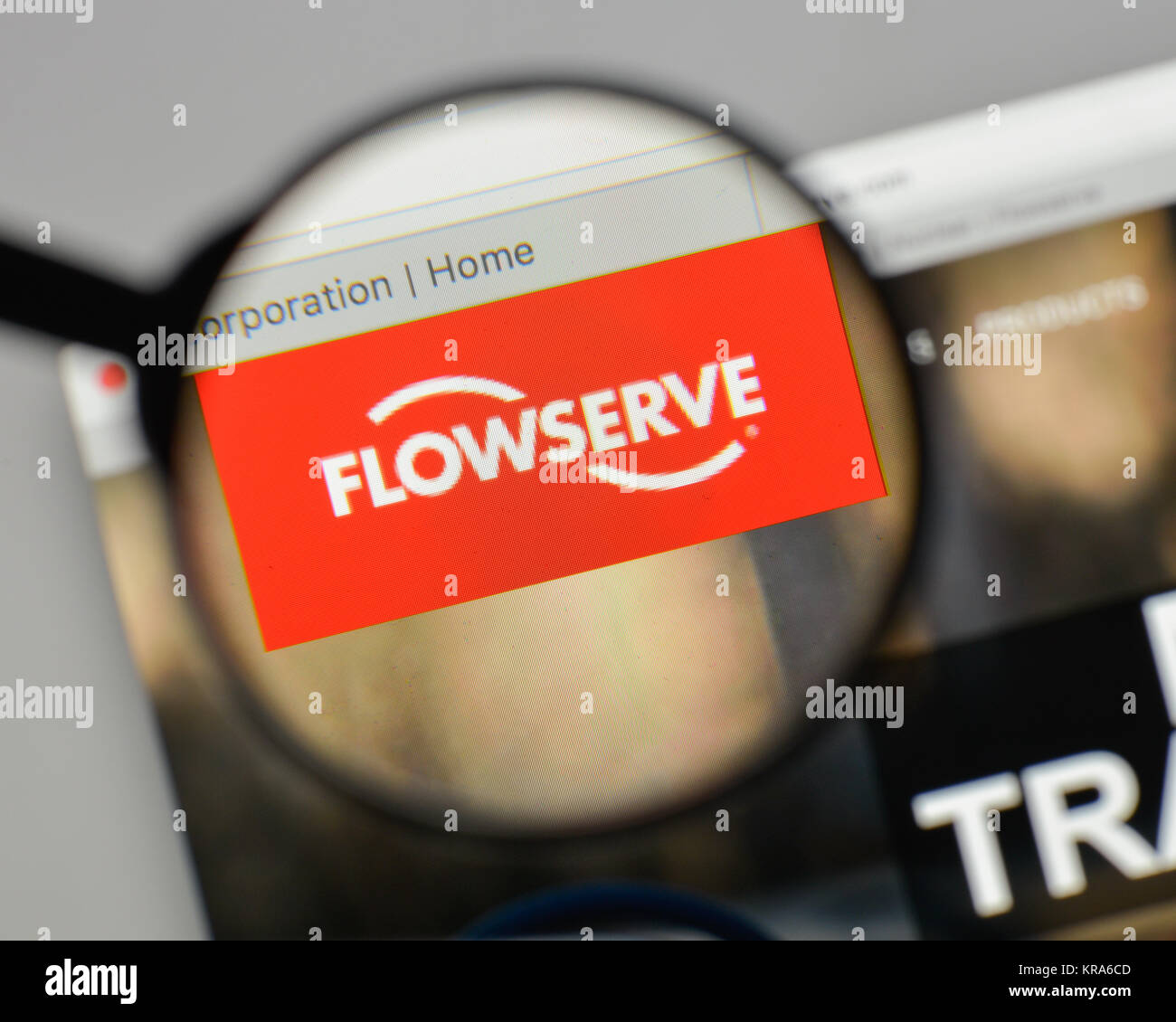 Milan, Italy - August 10, 2017: Flowserve logo on the website homepage ...