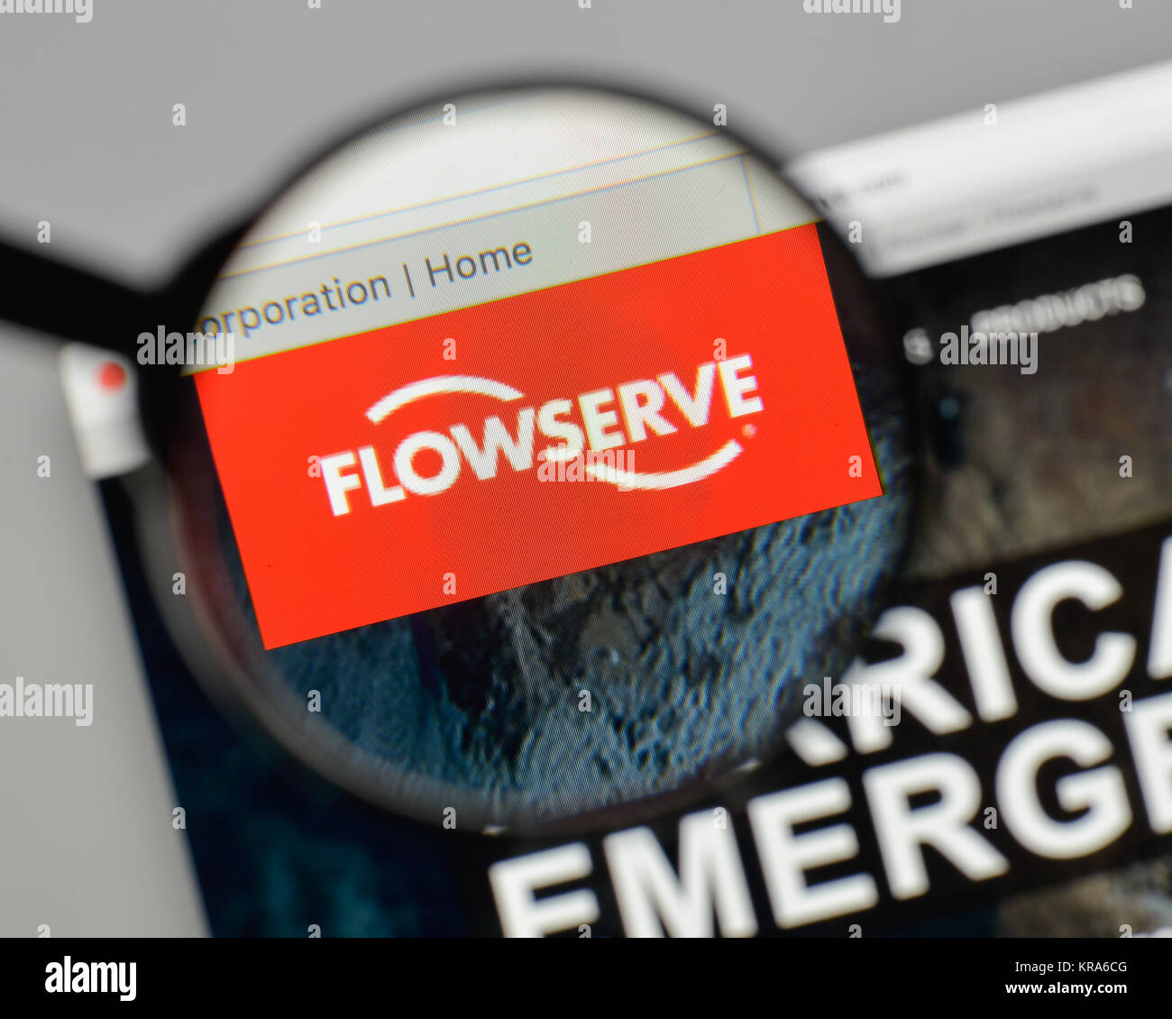 Milan, Italy - August 10, 2017: Flowserve logo on the website homepage ...