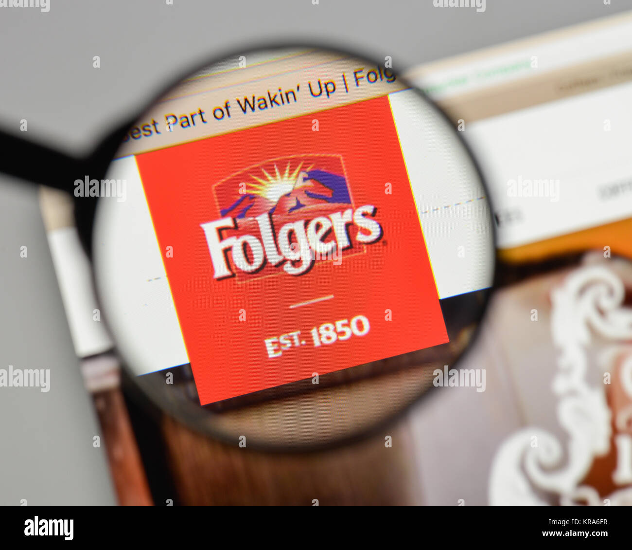 Milan, Italy - August 10, 2017: Folgers logo on the website homepage ...