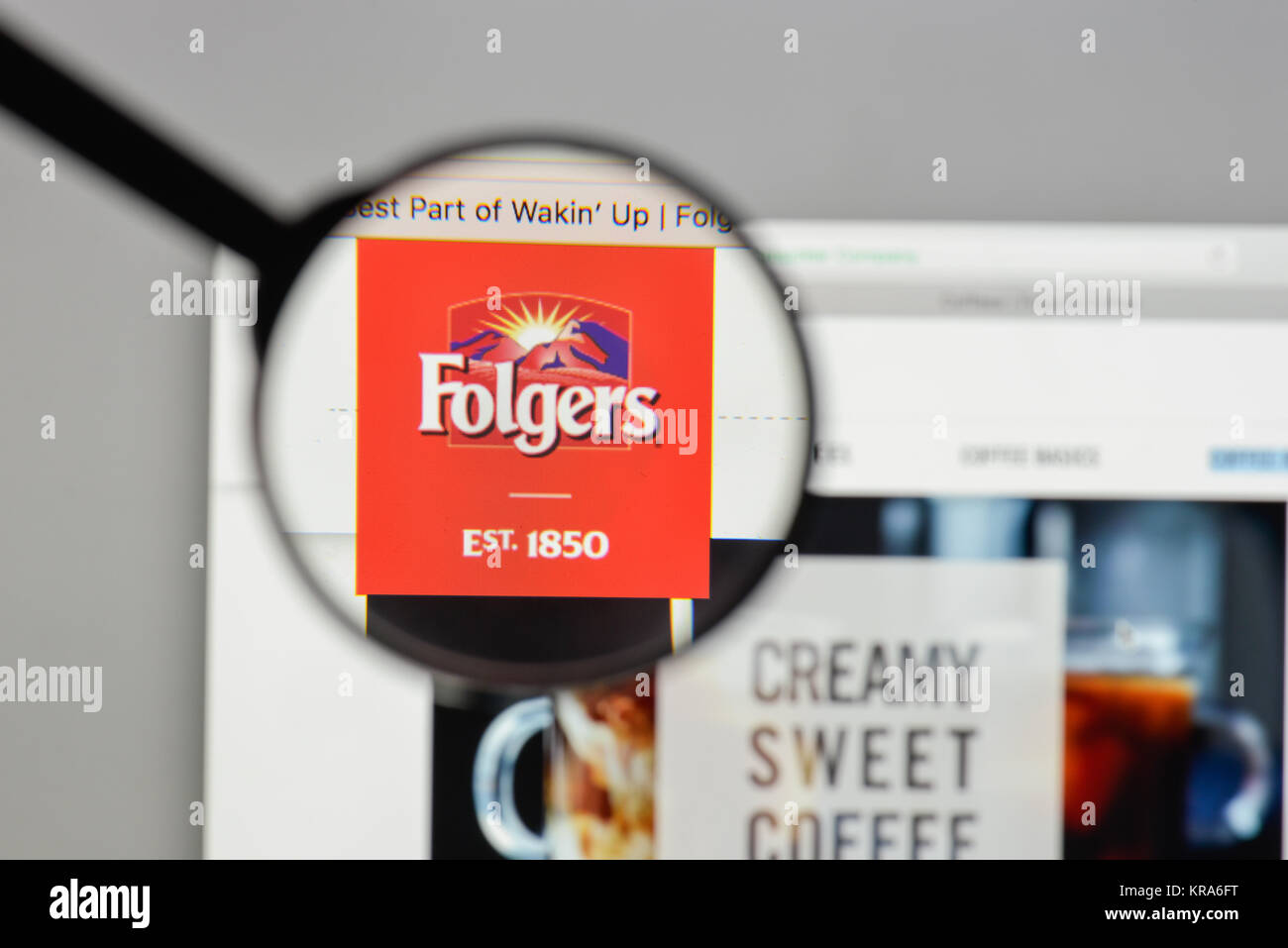 Milan, Italy - August 10, 2017: Folgers logo on the website homepage ...