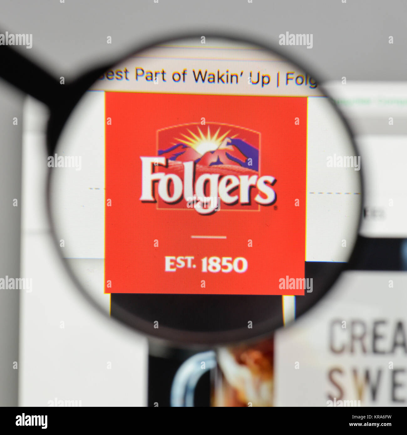 Milan, Italy - August 10, 2017: Folgers logo on the website homepage ...