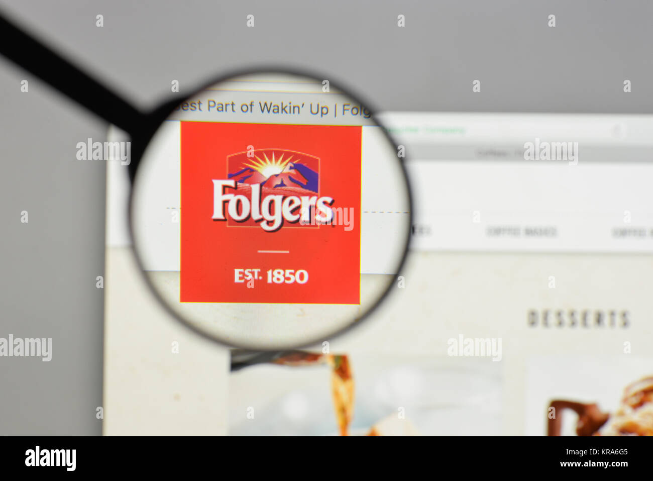 Milan, Italy - August 10, 2017: Folgers logo on the website homepage ...