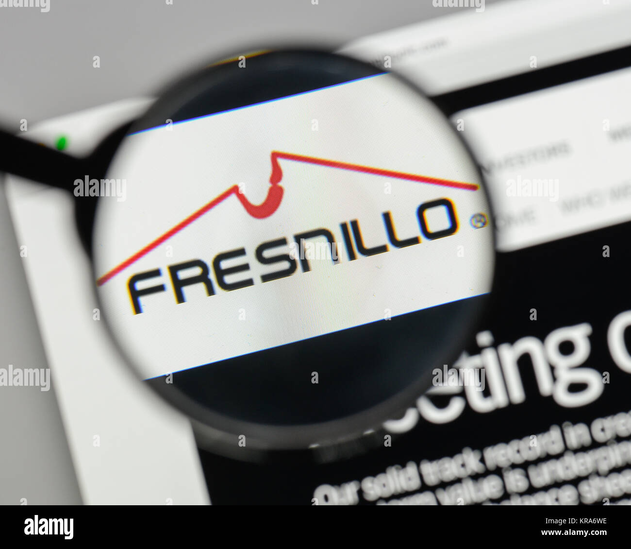 Milan, Italy - August 10, 2017: Fresnillo logo on the website homepage ...