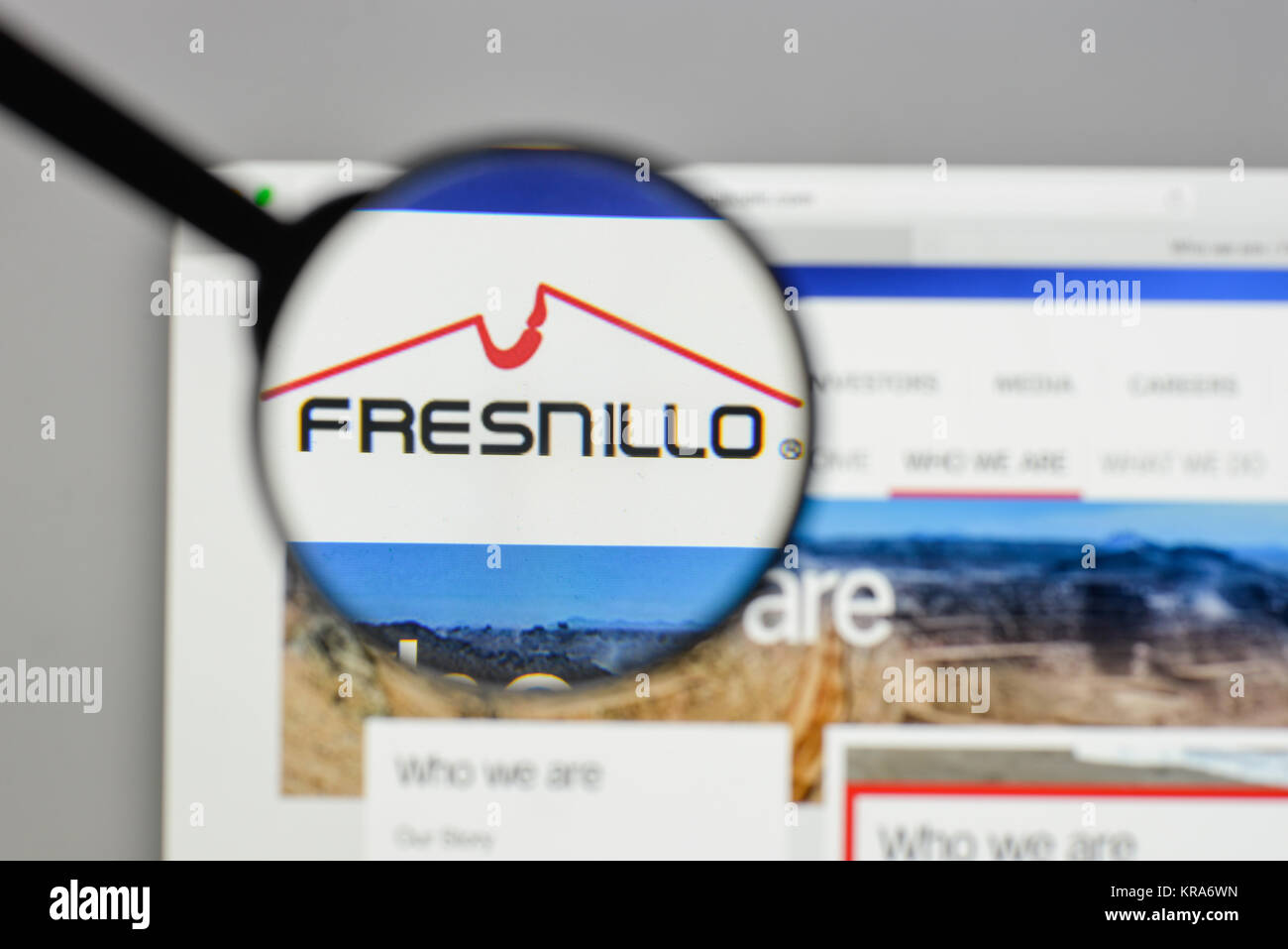 Milan, Italy - August 10, 2017: Fresnillo logo on the website homepage ...