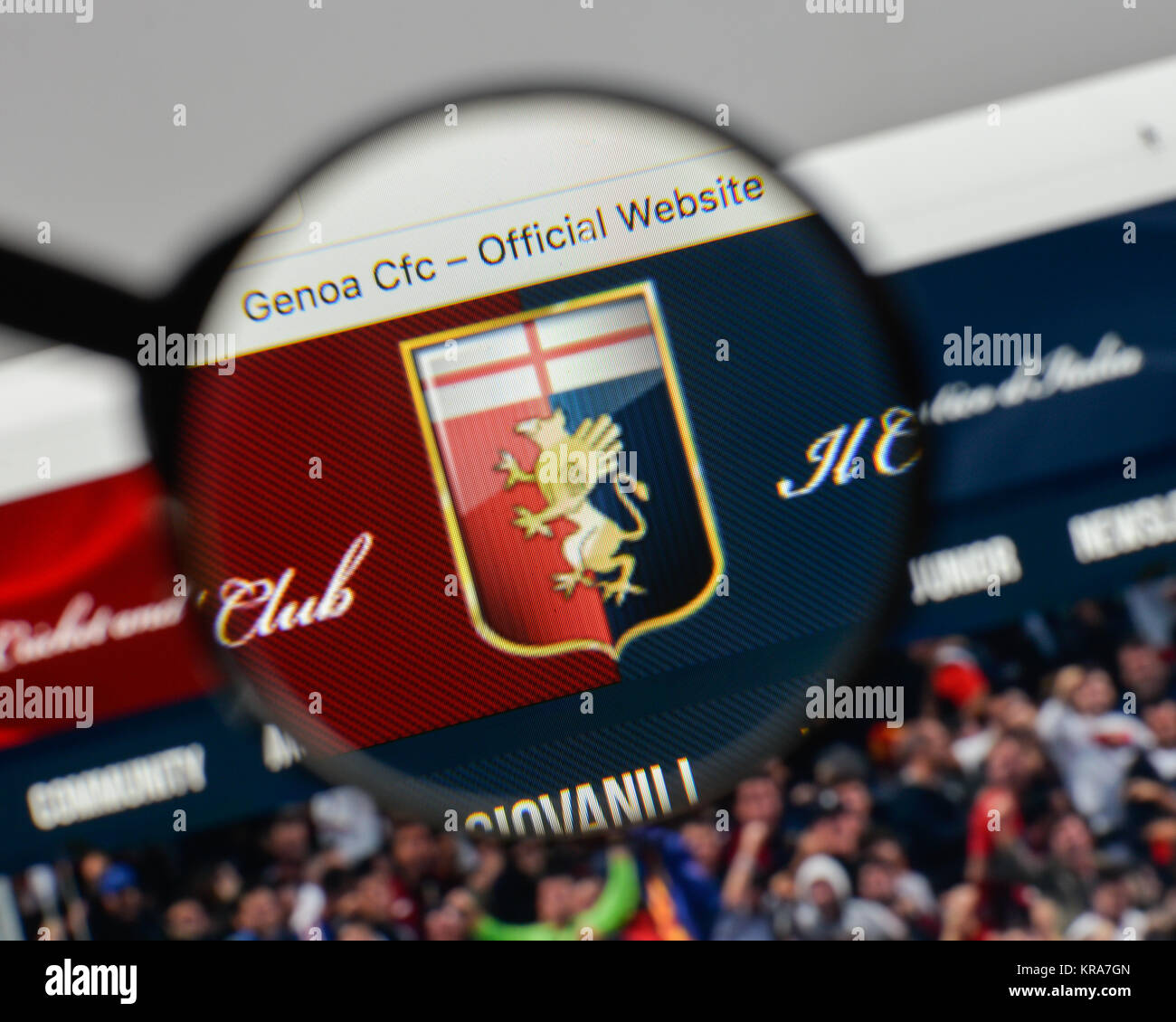 Milan, Italy - August 10, 2017: Genoa CFC logo on the website homepage ...