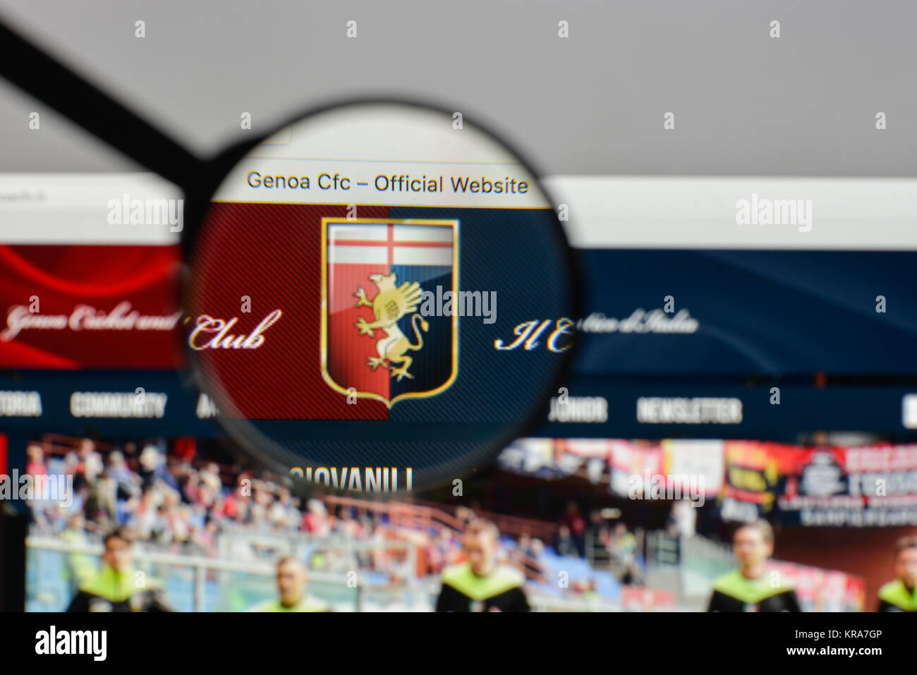 Milan, Italy - August 10, 2017: Genoa CFC logo on the website homepage ...