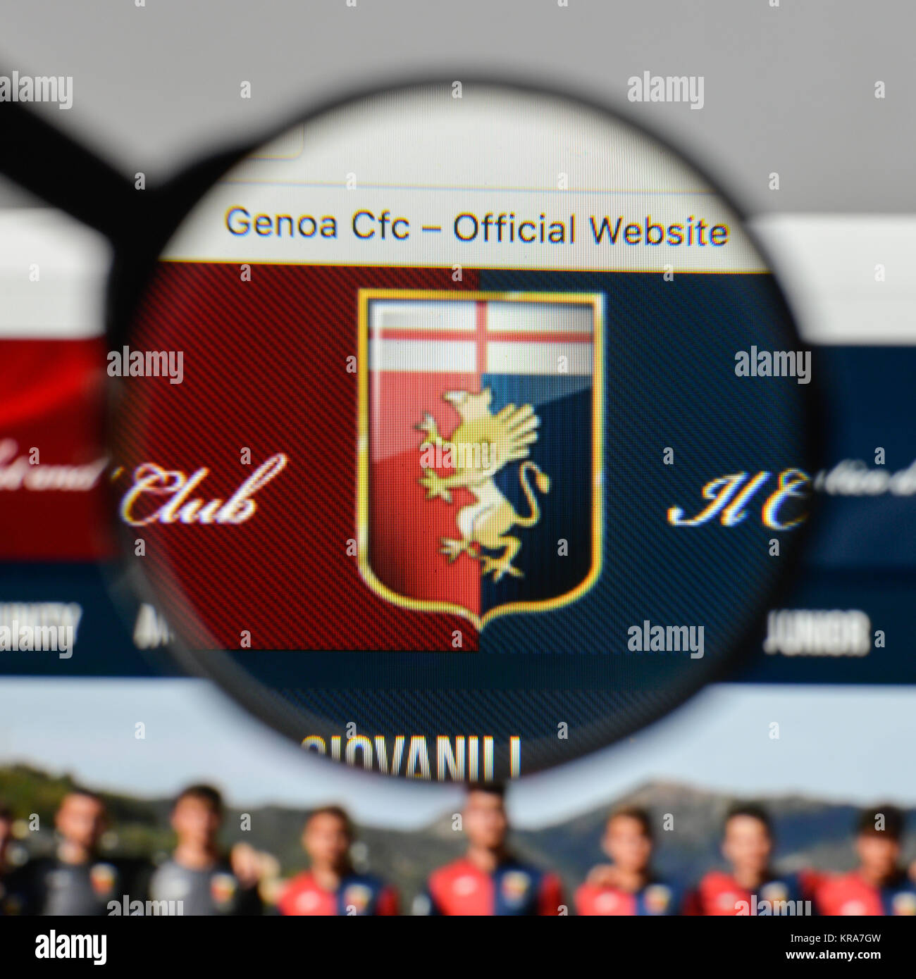 Milan, Italy - August 10, 2017: Genoa CFC logo on the website homepage ...
