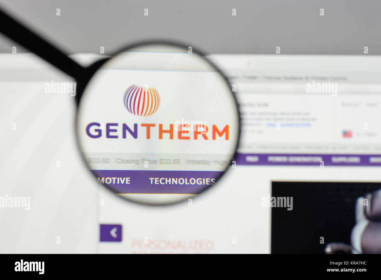 Milan, Italy - August 10, 2017: Gentherm logo on the website homepage ...