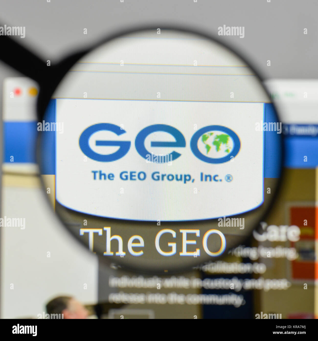 Milan, Italy - August 10, 2017: GEO Group logo on the website homepage ...