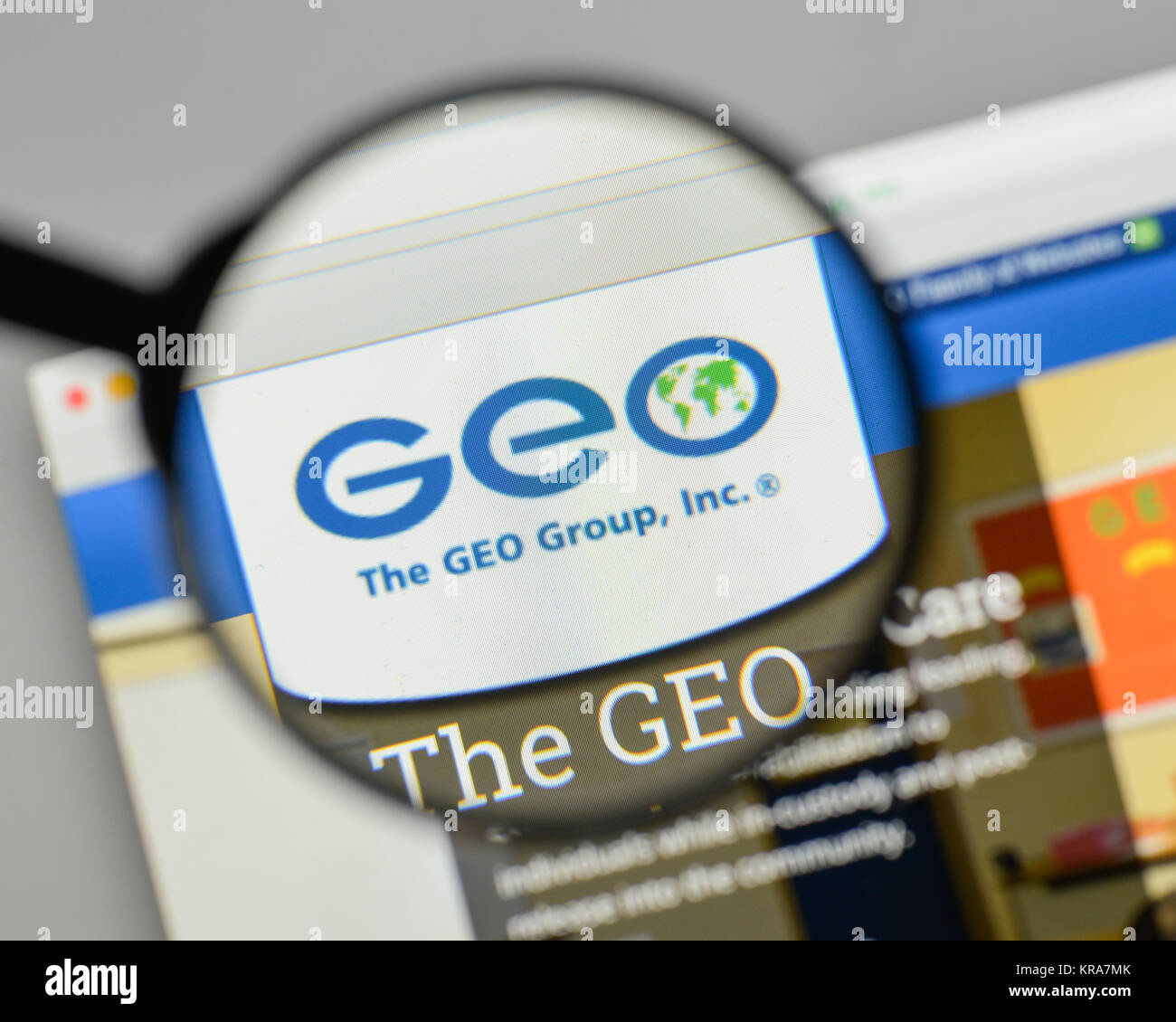 Milan, Italy - August 10, 2017: GEO Group logo on the website homepage ...