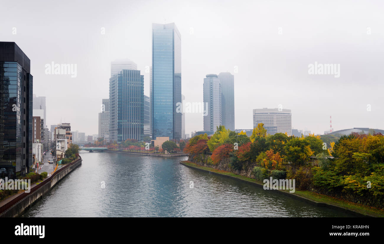 Osaka city financial district Crystal tower and other modern high-rise ...