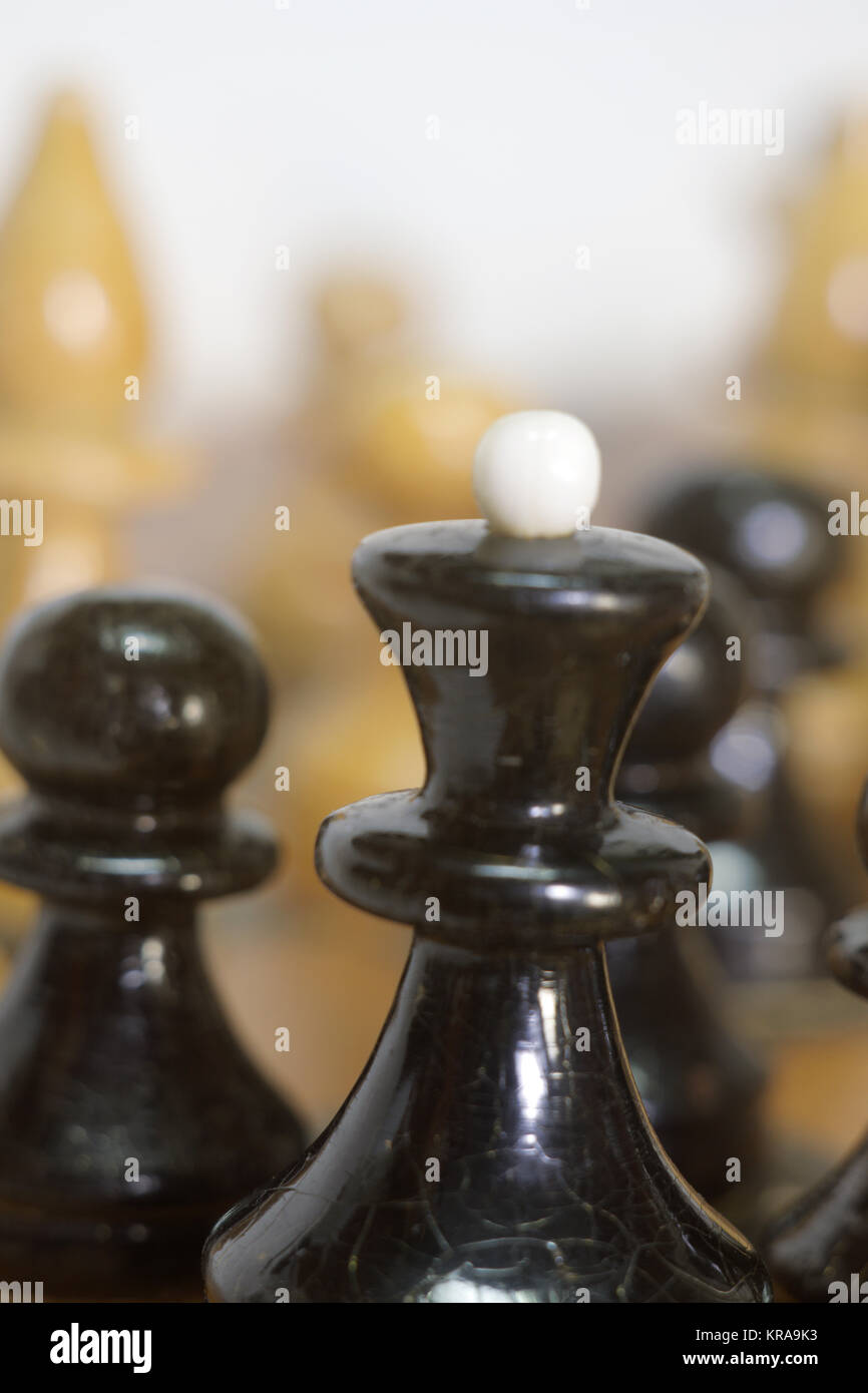 chess black king closeup and other figures on the background Stock ...