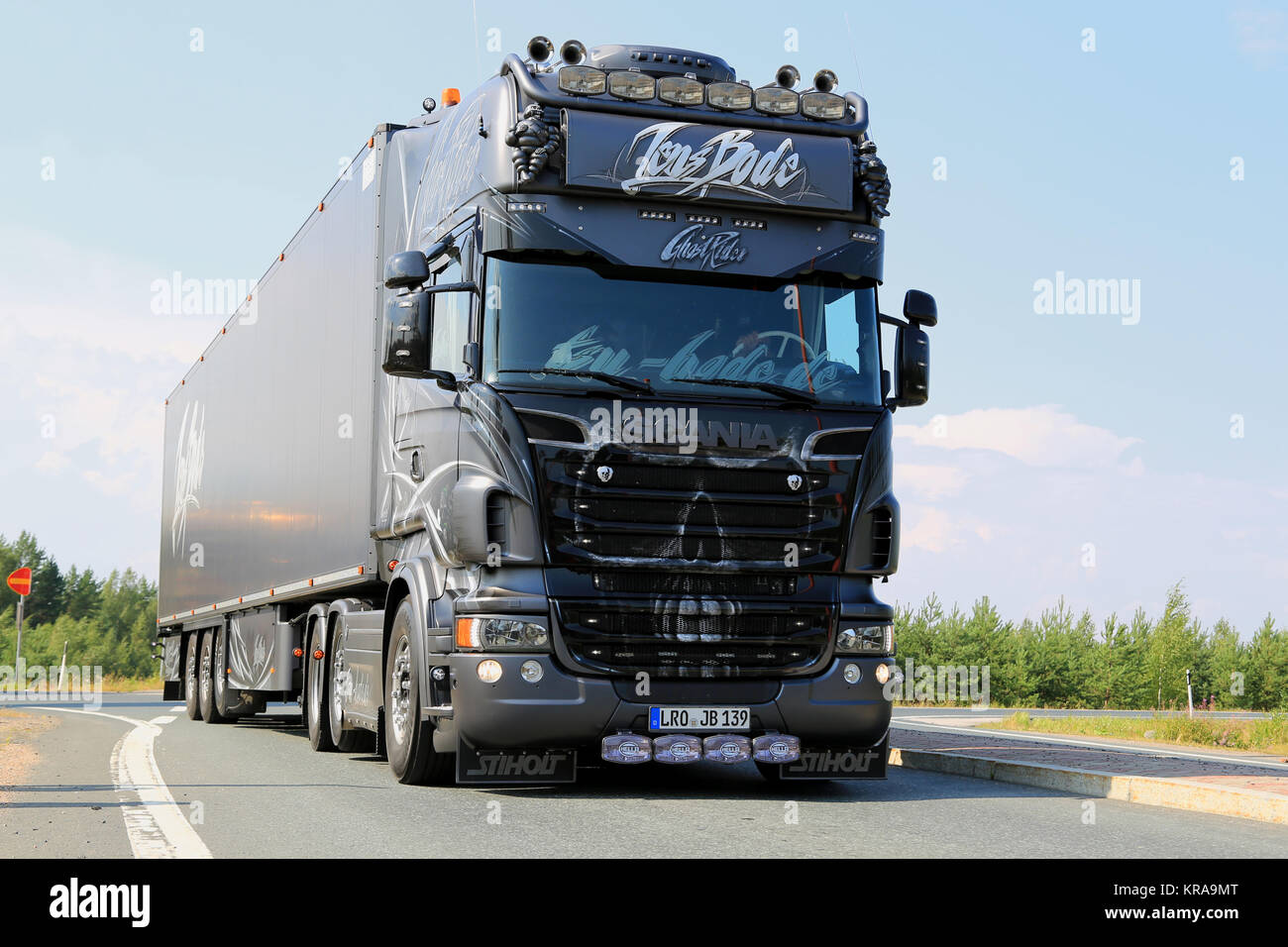 LEMPAALA, FINLAND - AUGUST 7, 2014: German Scania show truck Ghost ...