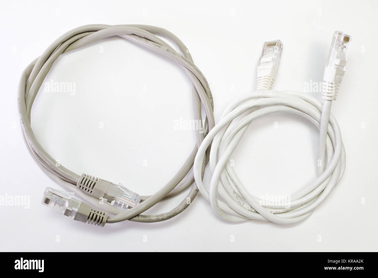 set of patch cords with different color top wire insulation, coiled ...