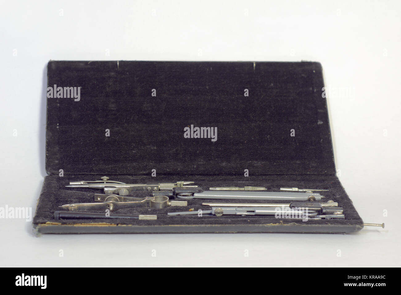 Set of precision technical drawing instruments in black case Stock ...