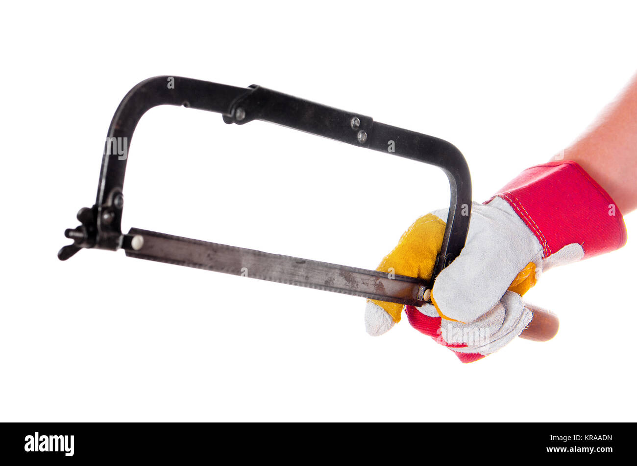 gloved hand with hacksaw Stock Photo - Alamy