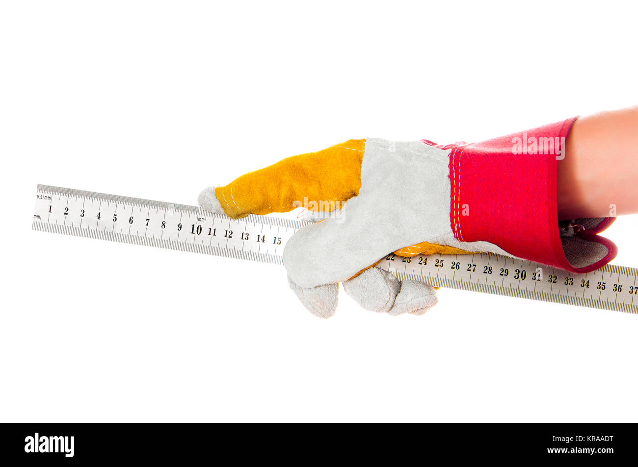 gloved hand with ruler Stock Photo - Alamy