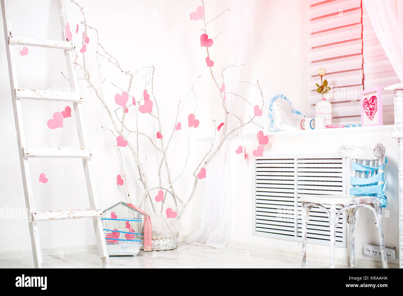 interior with pink hearts Stock Photo - Alamy