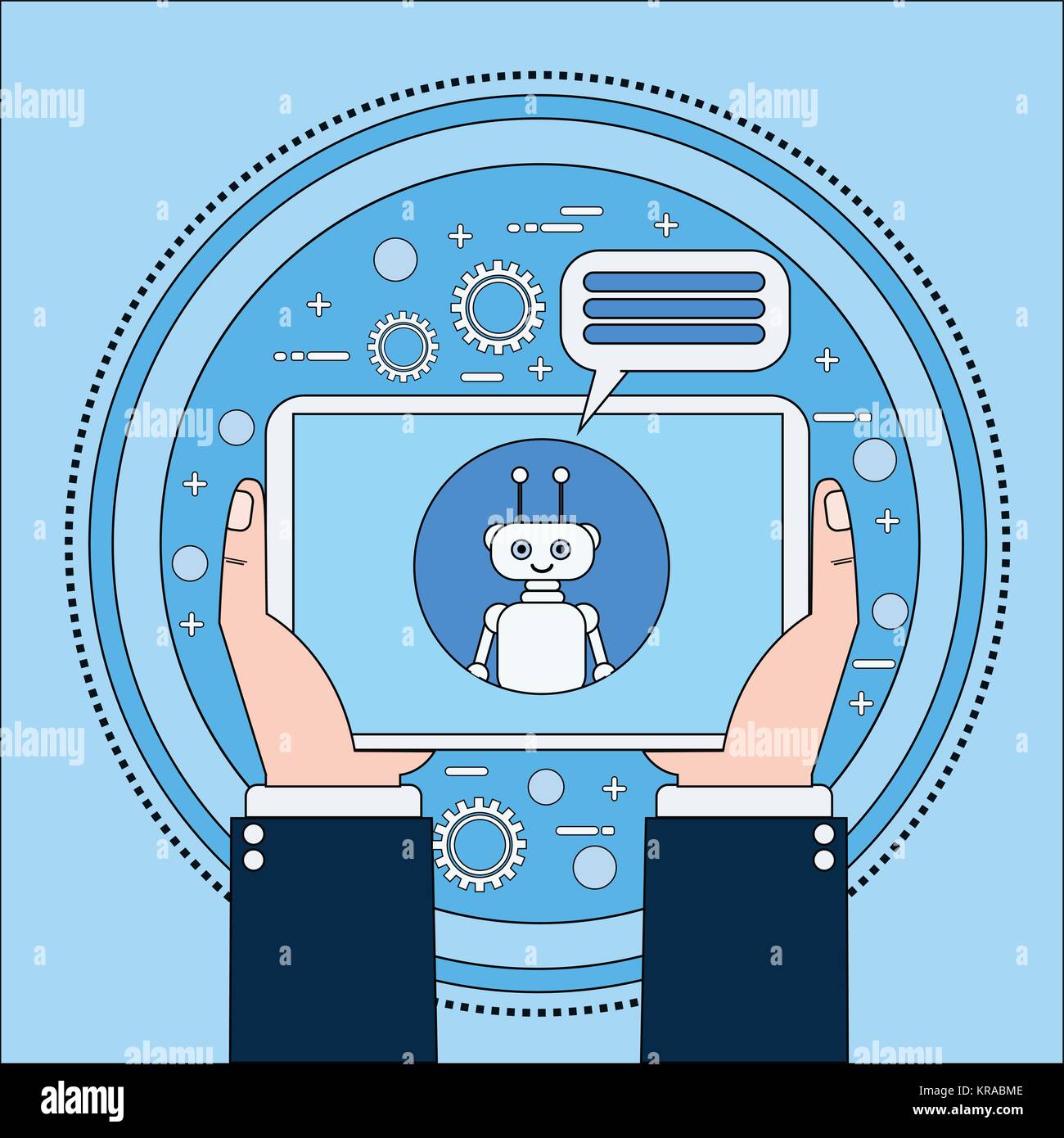 Hands Holding Tablet Computer Chatting With Chatbot, Modern Chatter ...