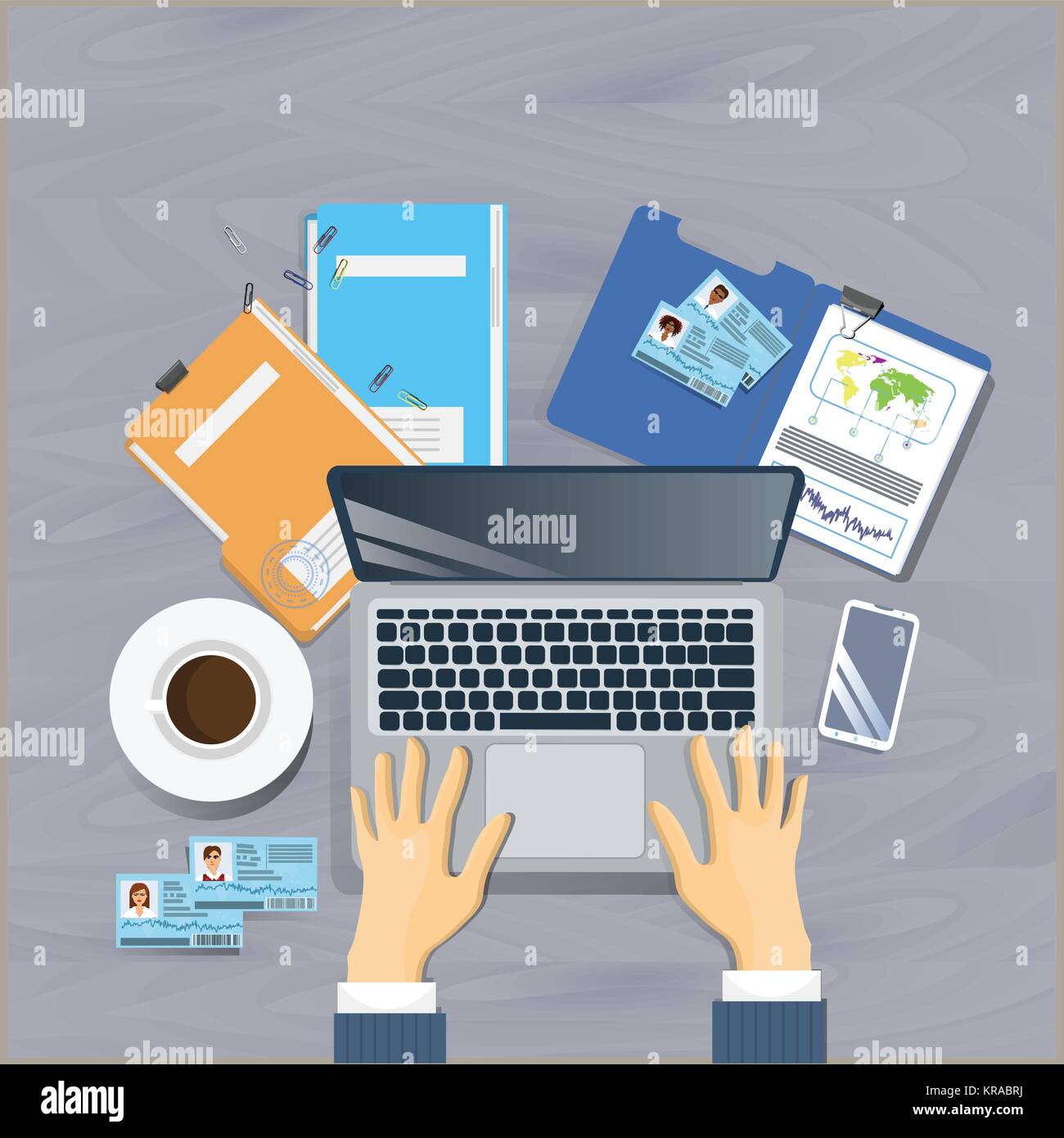 Workplace Top Angle View Concept Business Man Sit At Office Desk ...