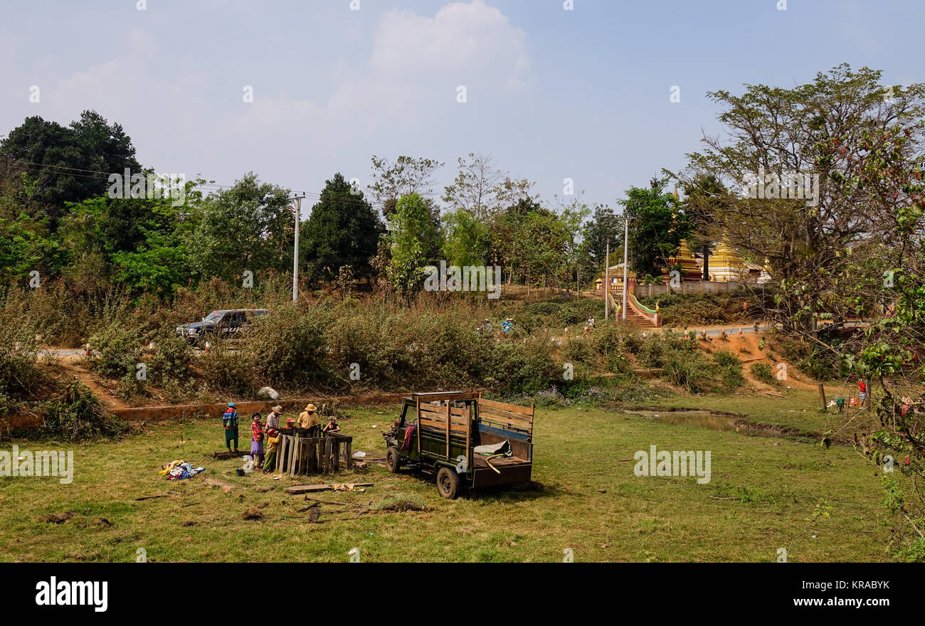 Shan, Myanmar - Feb 23, 2016. People working on the field in Shan State ...