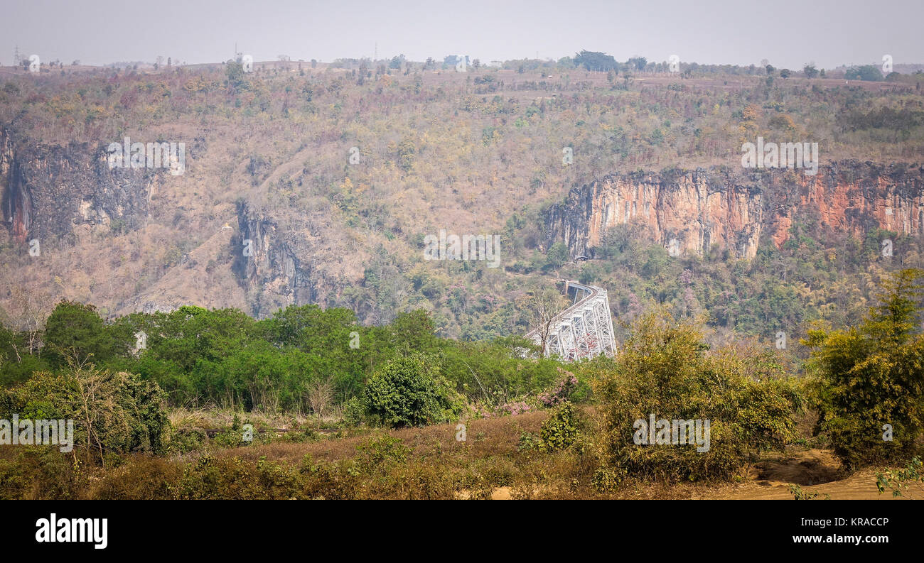 Mountain scenery with Goteik viaduct in Nawnghkio, western Shan State ...