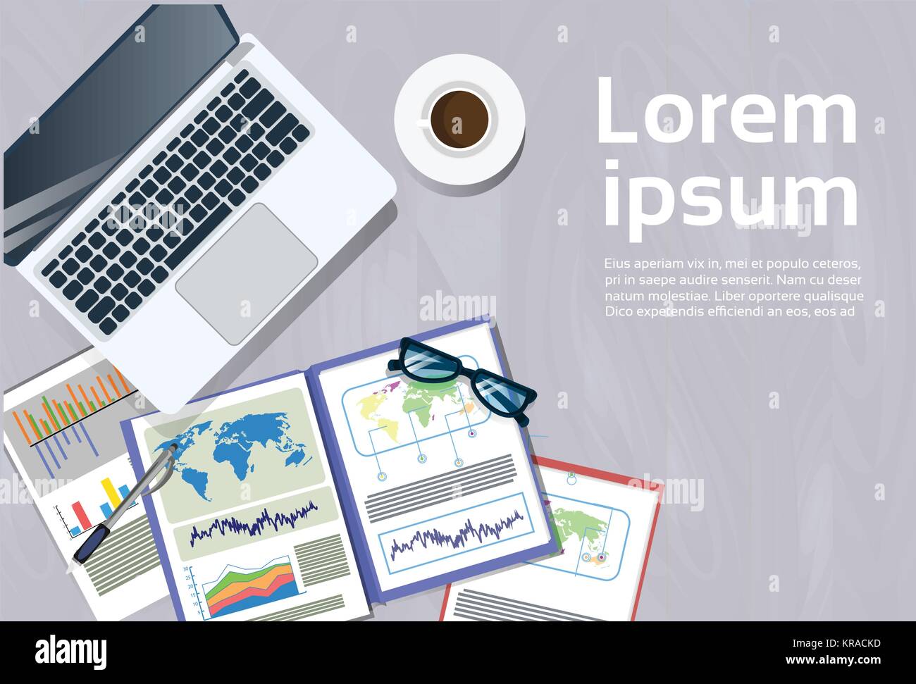 Laptop Computer And Financial Reports At Workplace Top Angle View ...