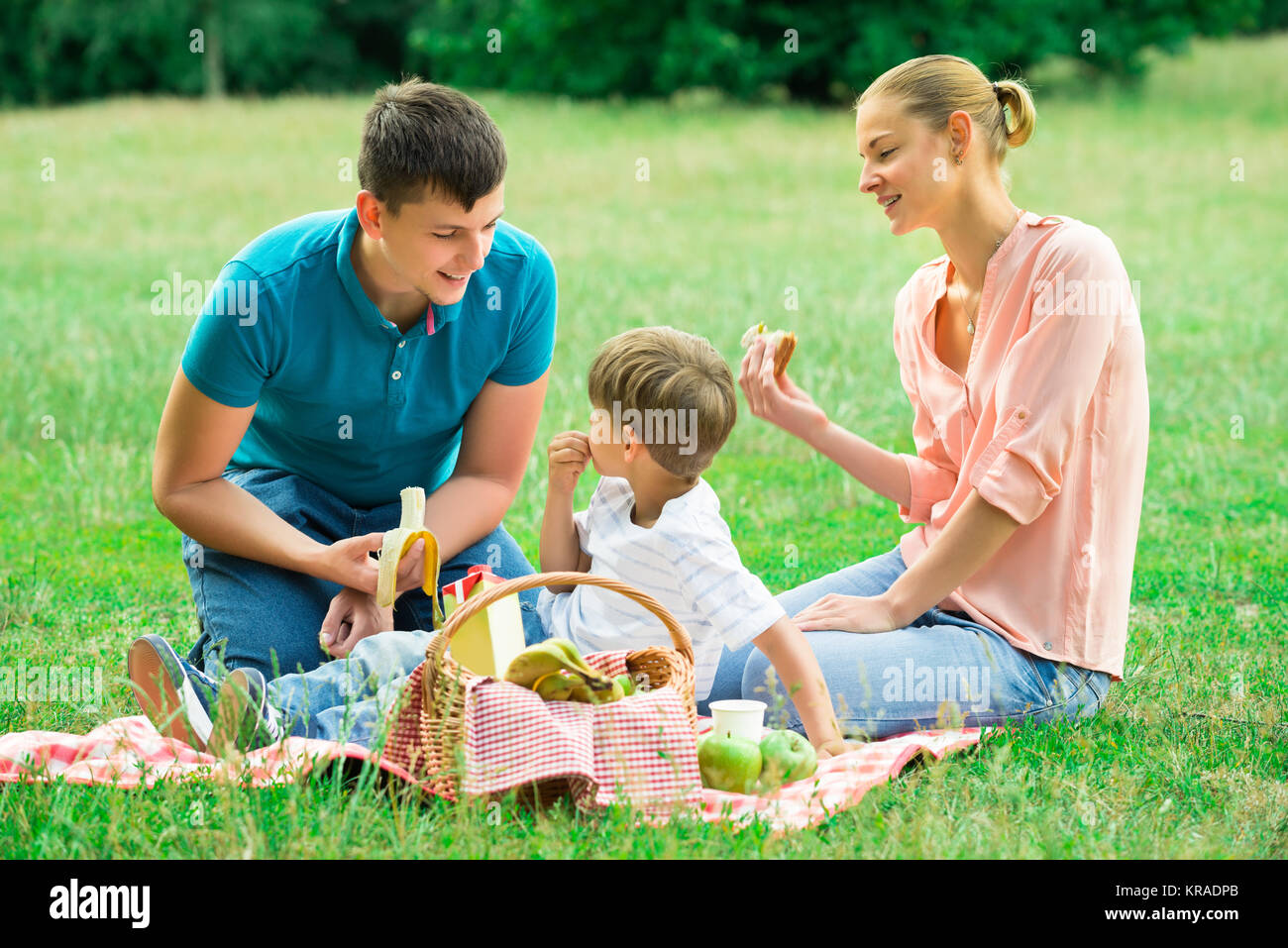 Family Having Picnic In The Park Stock Photo - Alamy