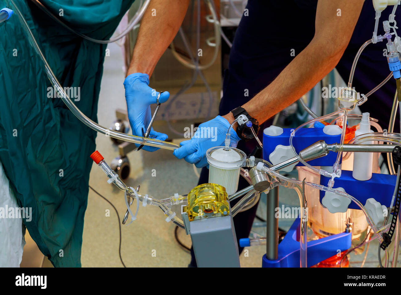 Transfusion and infusion at surgery Blood transfusion to patient at ...