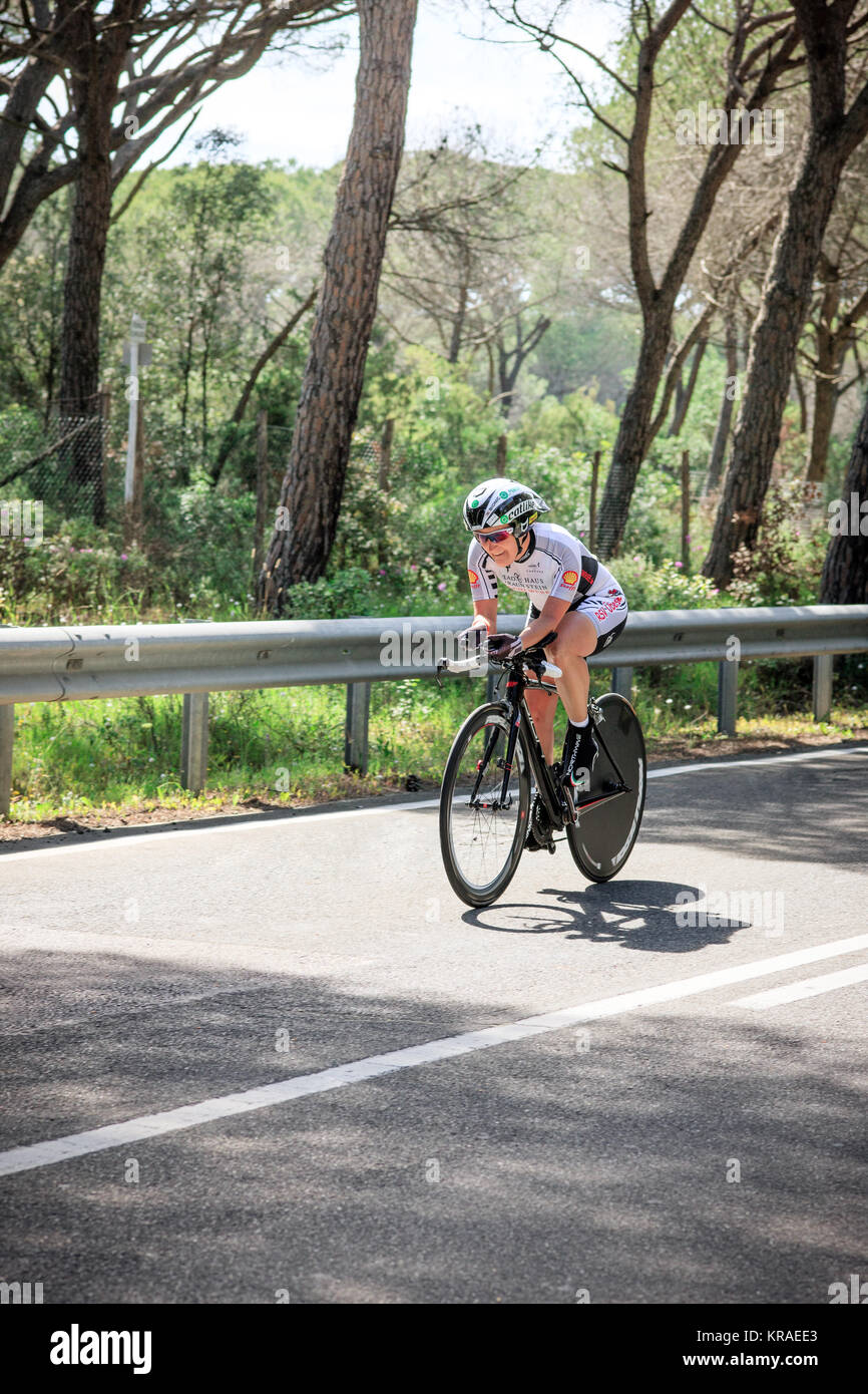 Grosseto, Italy - May 09, 2014: The disabled cyclist with the bike ...