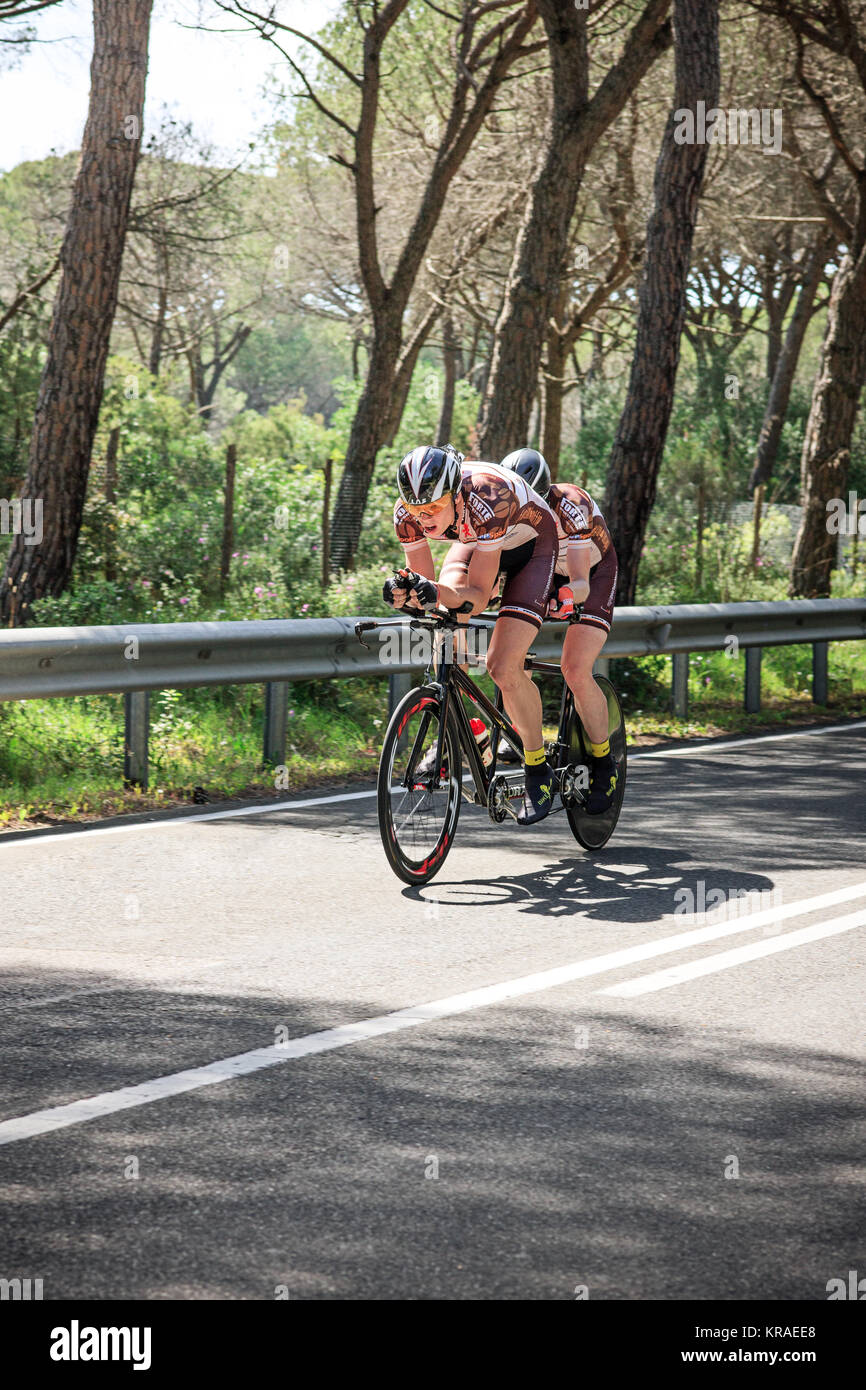 Grosseto, Italy - May 09, 2014: The disabled cyclist with the bike ...