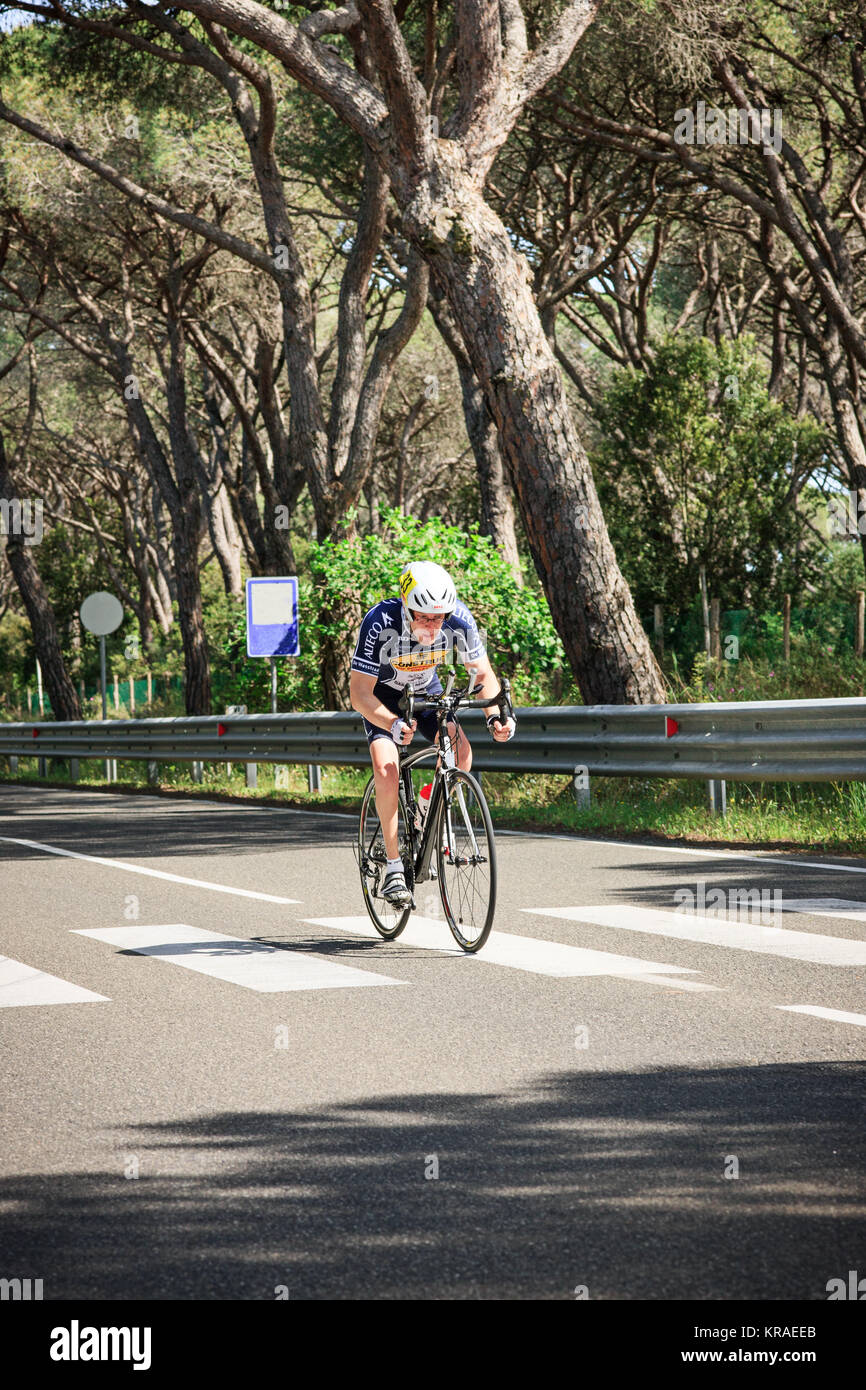 Grosseto, Italy - May 09, 2014: The disabled cyclist with the bike ...