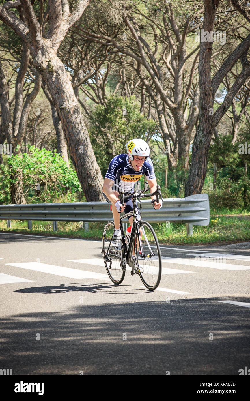 Grosseto, Italy - May 09, 2014: The disabled cyclist with the bike ...