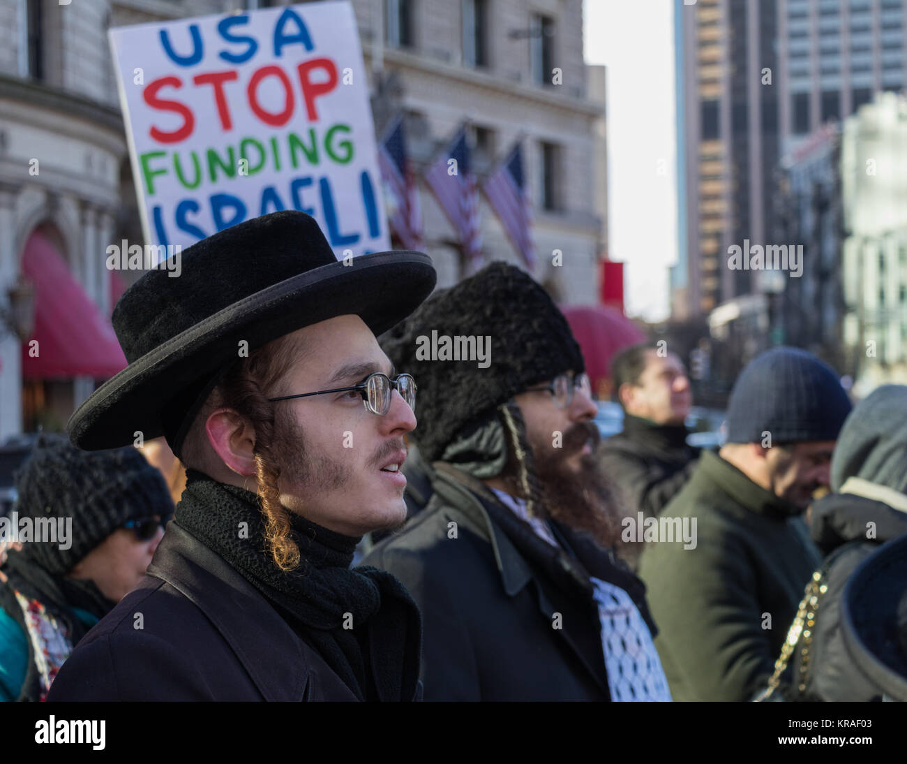December 17, 2018, Boston (Massachusetts). Peace activists protest ...