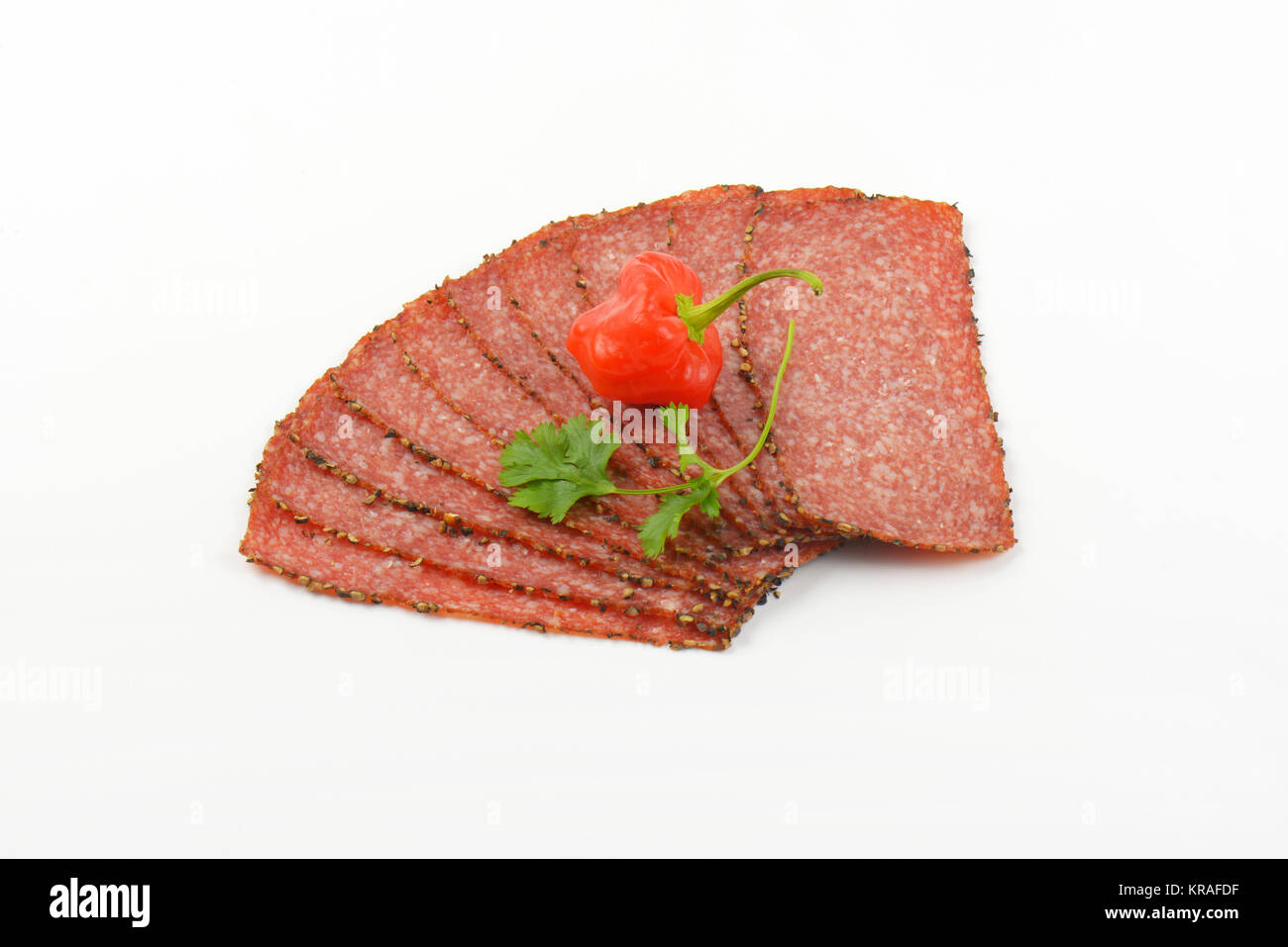 Black pepper salami slices Stock Photo - Alamy