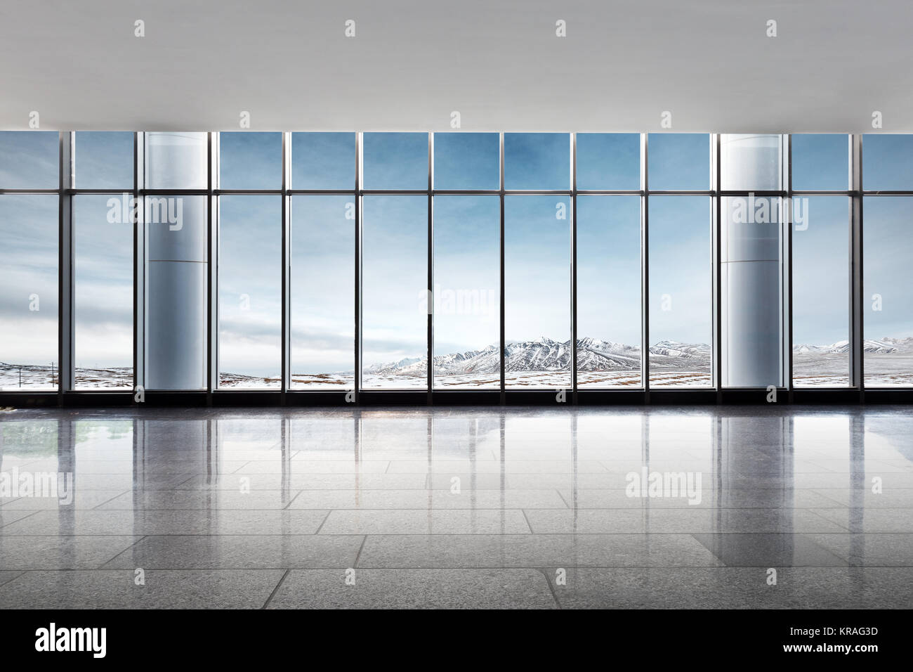 beautiful snow mountains from empty office window Stock Photo - Alamy