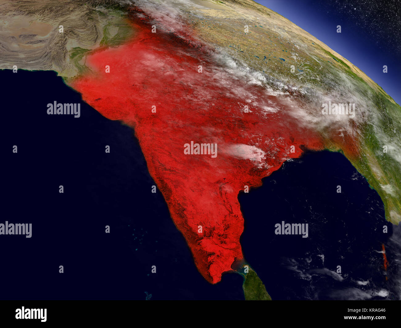 India from space highlighted in red Stock Photo - Alamy