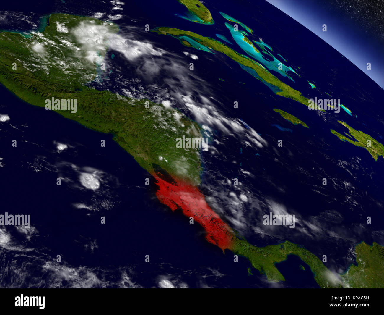 Costa Rica from space highlighted in red Stock Photo - Alamy