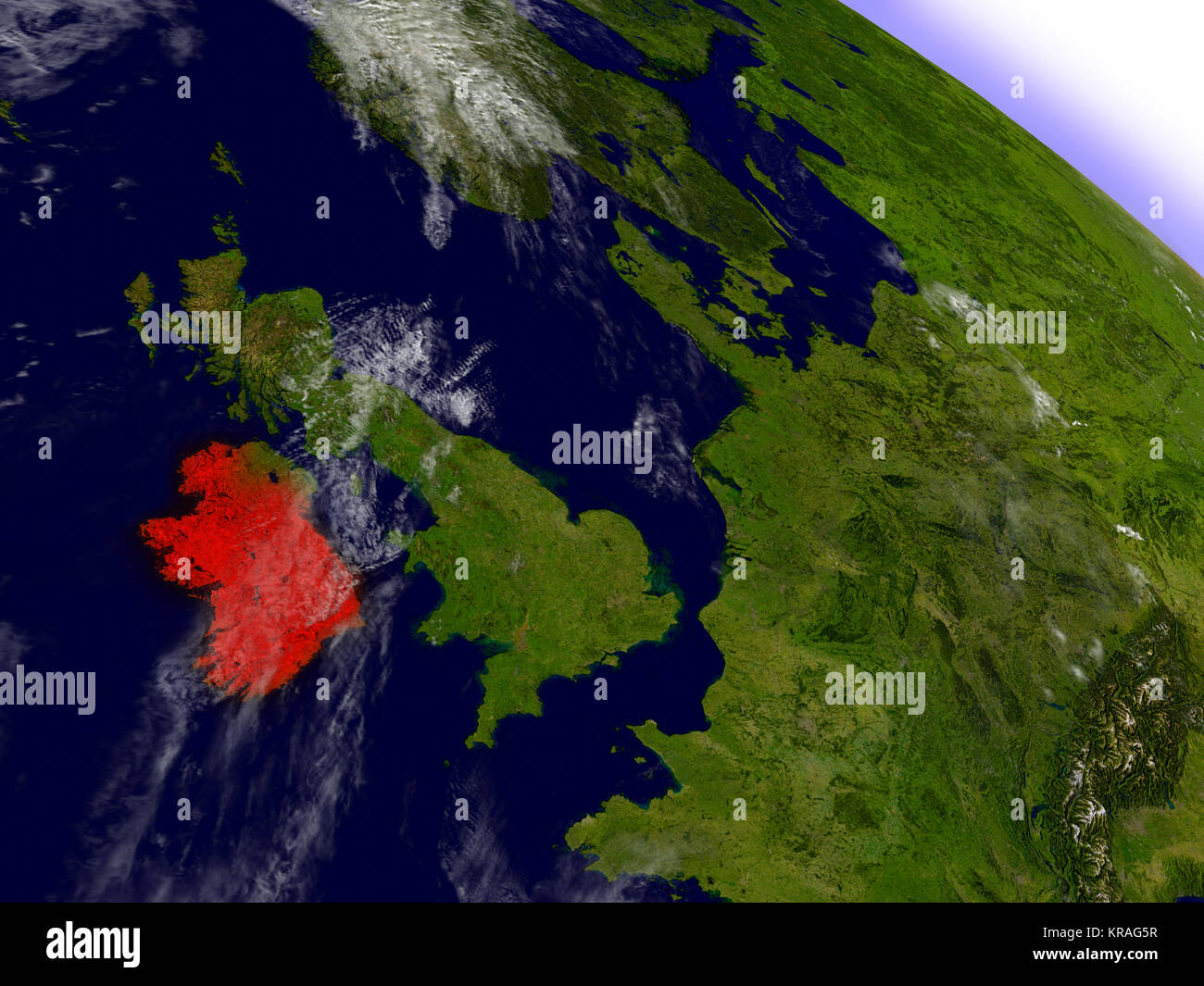 Ireland from space highlighted in red Stock Photo - Alamy