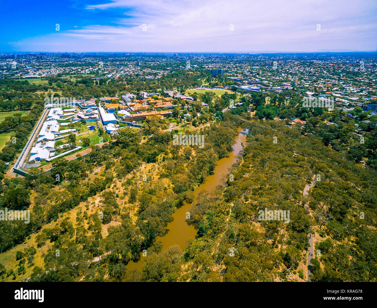 Aerial view of Melbourne Polytechnic and Yarra River, Australia Stock ...